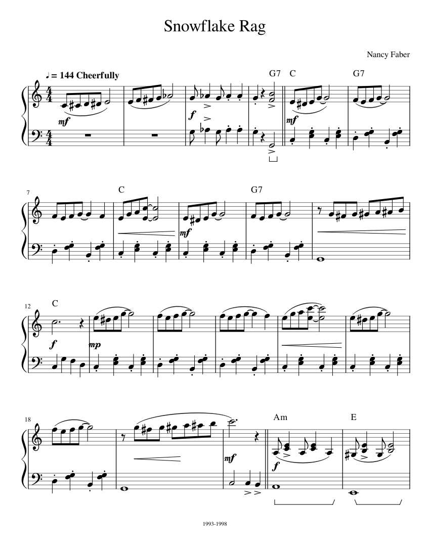 Snowflake Rag Sheet Music with Chords for Piano (Solo) Easy | MuseScore.com