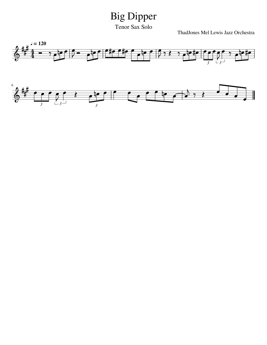 Big Dipper Sheet Music for Saxophone tenor (Solo) | MuseScore.com