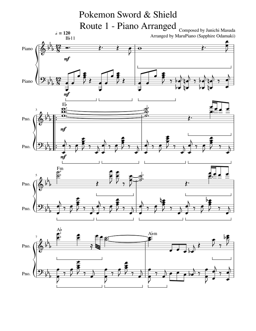 Pokemon Sword & Shield - Route 1 - Piano Arranged Sheet Music with ...
