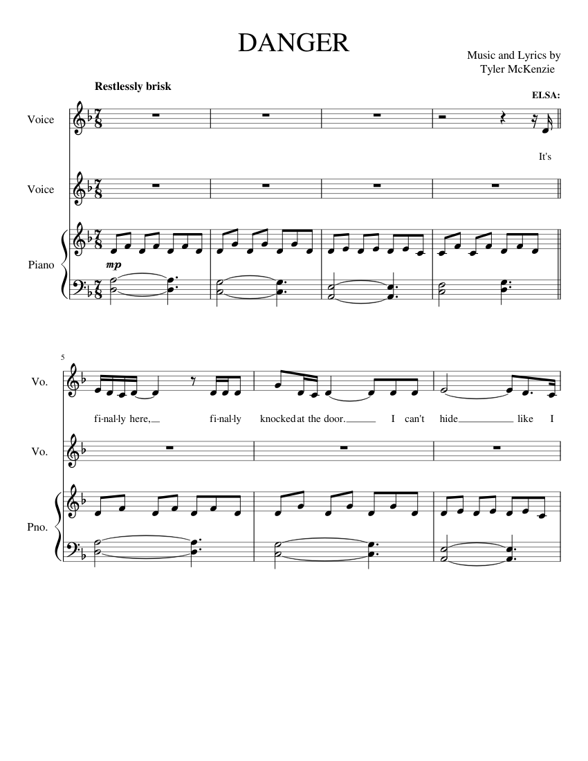 Danger Sheet music for Piano, Vocals (Mixed Trio) | Musescore.com