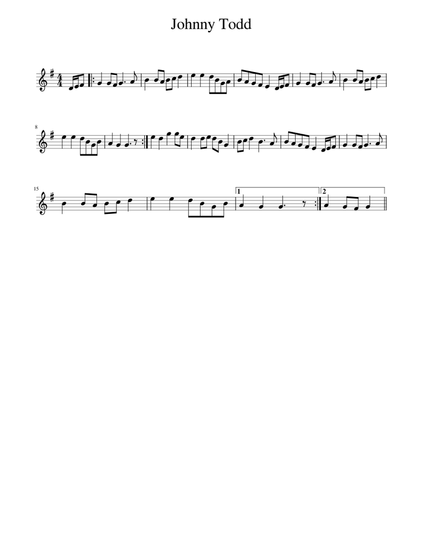 Johnny Todd Sheet Music for Piano (Solo) Easy | MuseScore.com