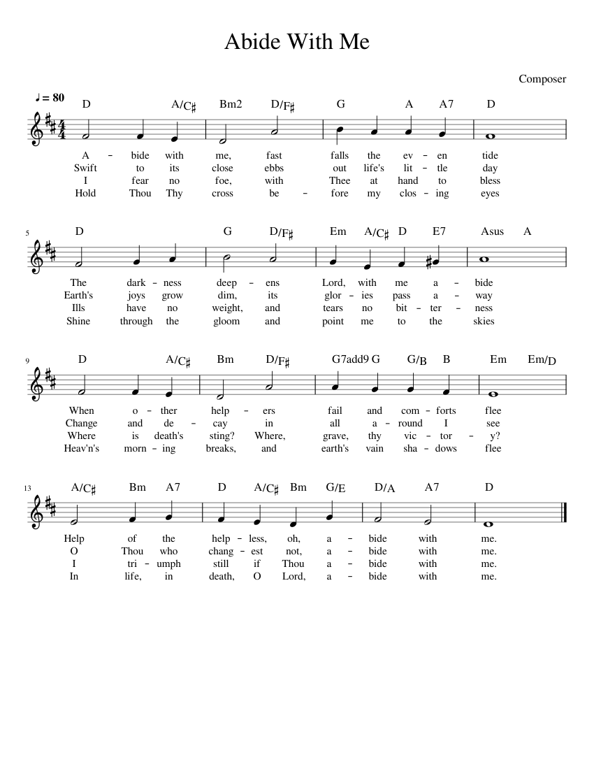 Abide With Me Lead Sheet Sheet Music with Chords for Piano (Solo) easy ...