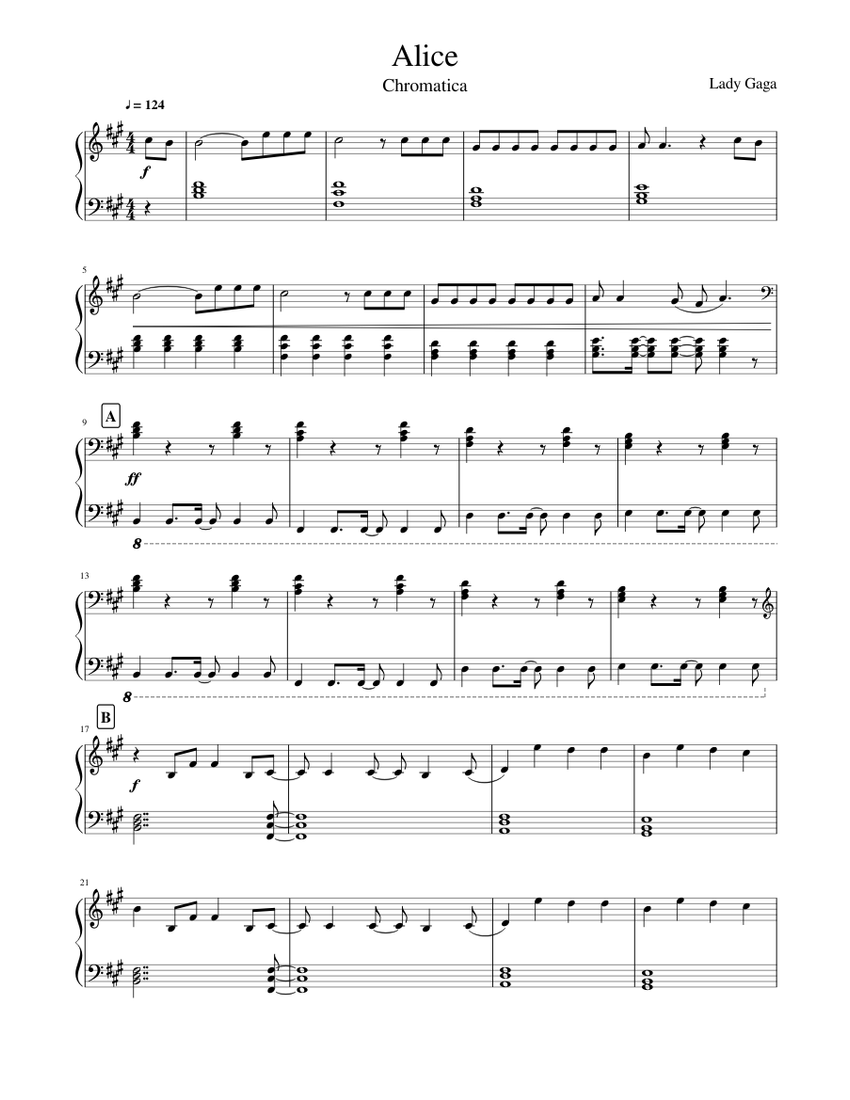Alice | Lady Gaga - Chromatica Sheet music for Piano (Solo) | Musescore.com