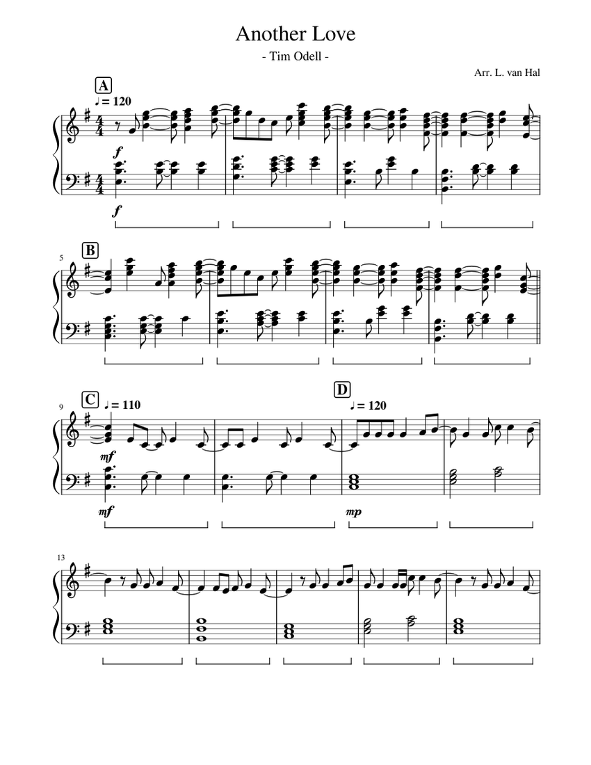 Another Love Sheet Music for Piano (Solo) | MuseScore.com