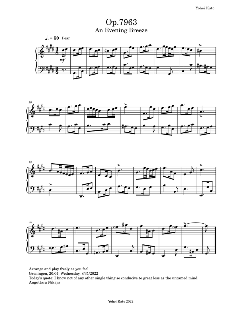 Op.7963 An Evening Breeze Sheet music for Piano (Solo) Easy | Musescore.com
