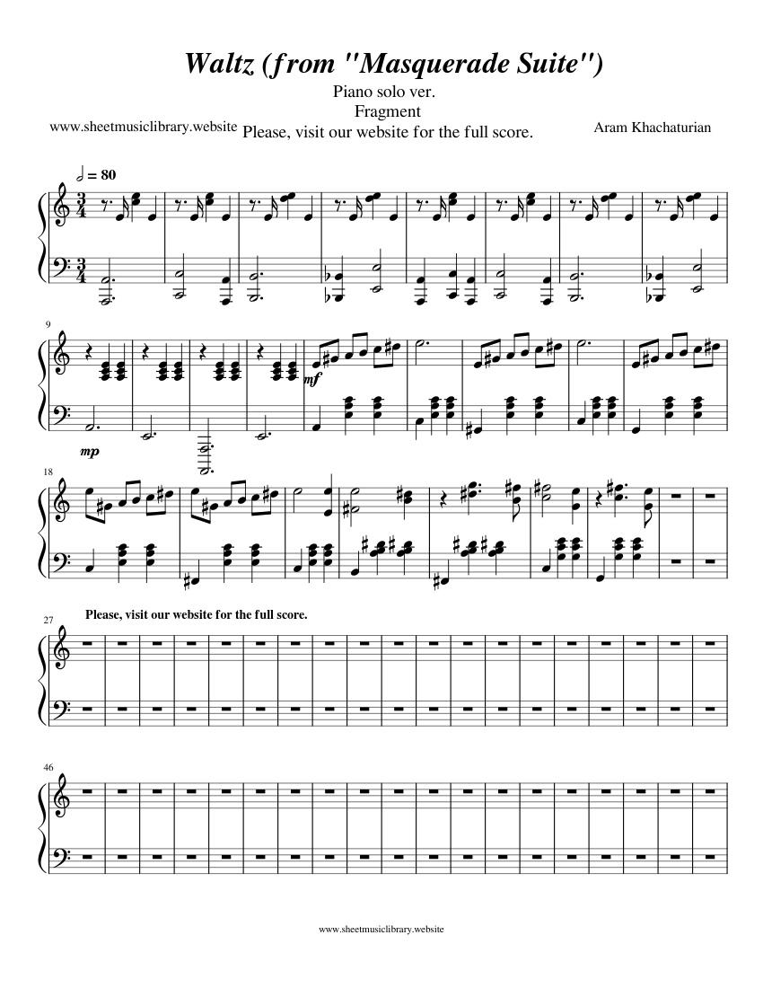 Waltz from Masquerade Suite Aram Khachaturian - piano tutorial