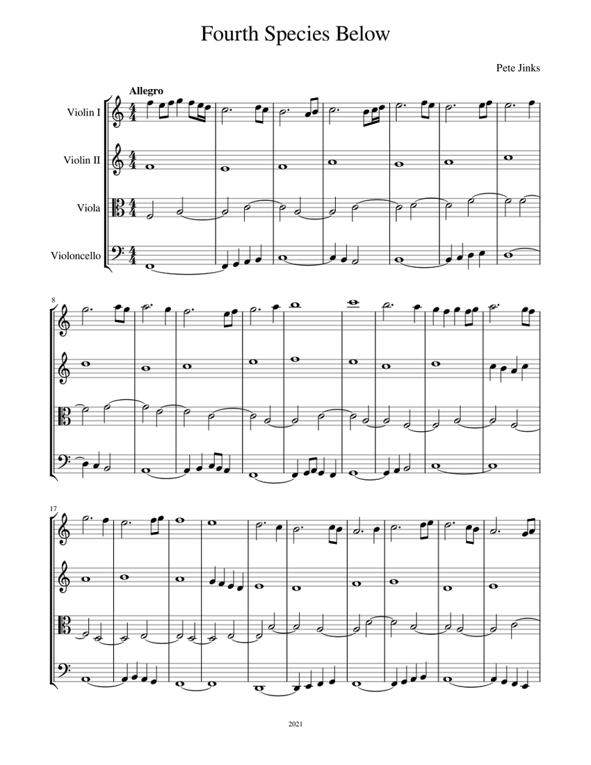 Fourth Species Below - Pete Jinks Sheet music for Violin, Viola, Cello ...
