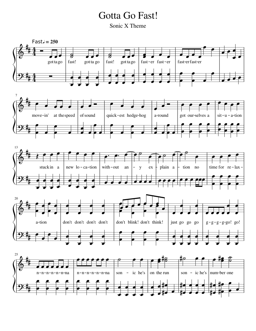 Sonic X - Gotta Go Fast! (Main Theme) Sheet Music for Piano (Solo ...