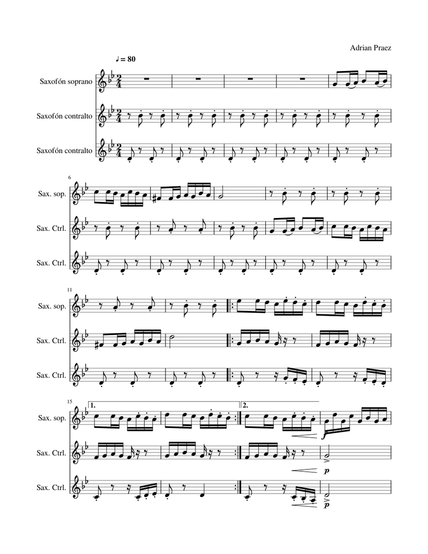trio de saxofones Sheet Music for Saxophone alto, Saxophone soprano ...