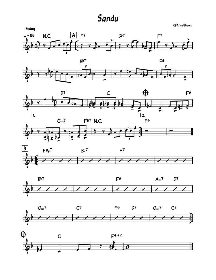 Sandu – Clifford Brown Sheet Music with Chords for Piano (Solo) Easy ...