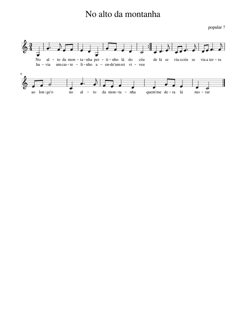 popular - No alto da montanha Sheet music for Piano (Solo) Easy ...