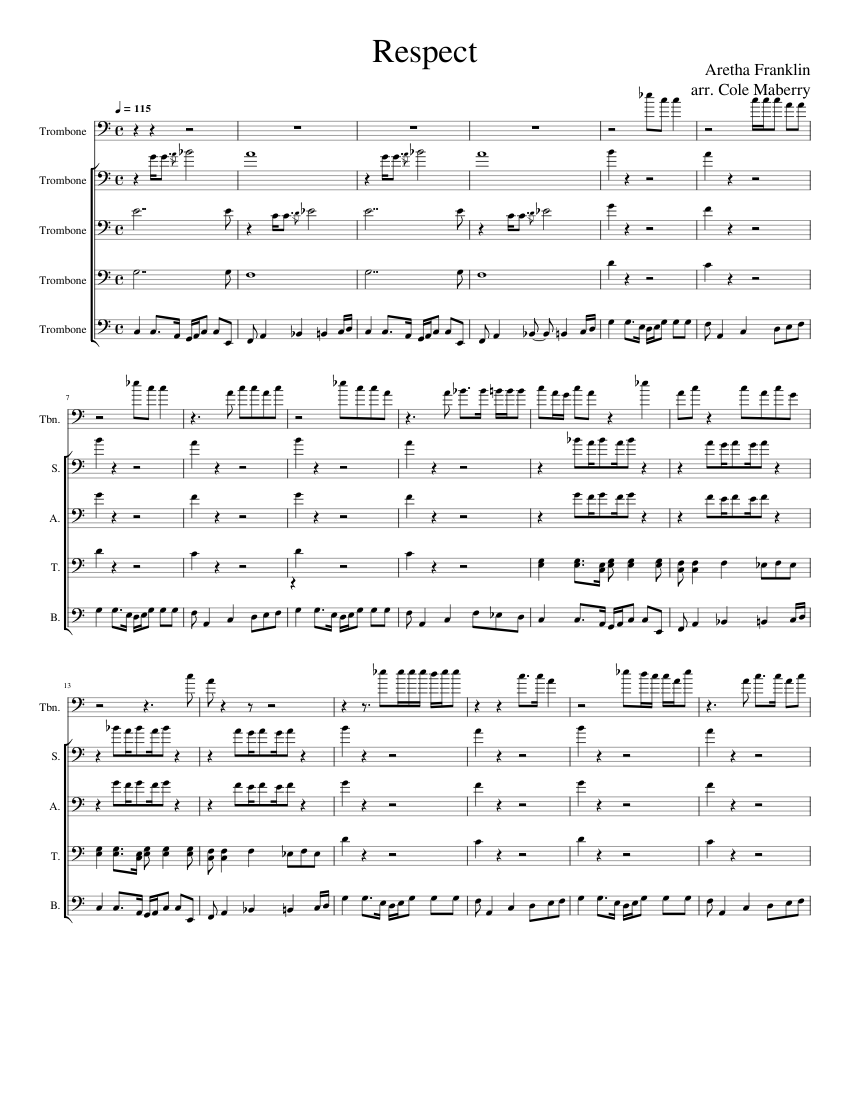 Respect - Aretha Franklin Sheet music for Trombone, Soprano, Alto ...