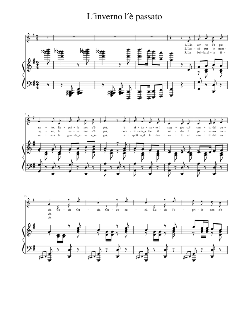 L´inverno l´è passato Sheet music for Piano, Vocals (Piano-Voice ...