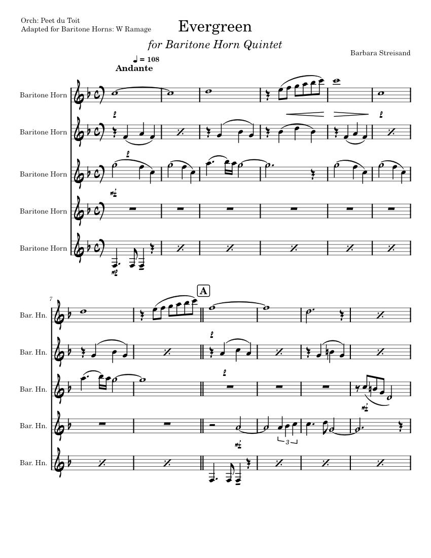 Evergreen – Barbra Streisand Sheet music for Baritone horn (Brass ...