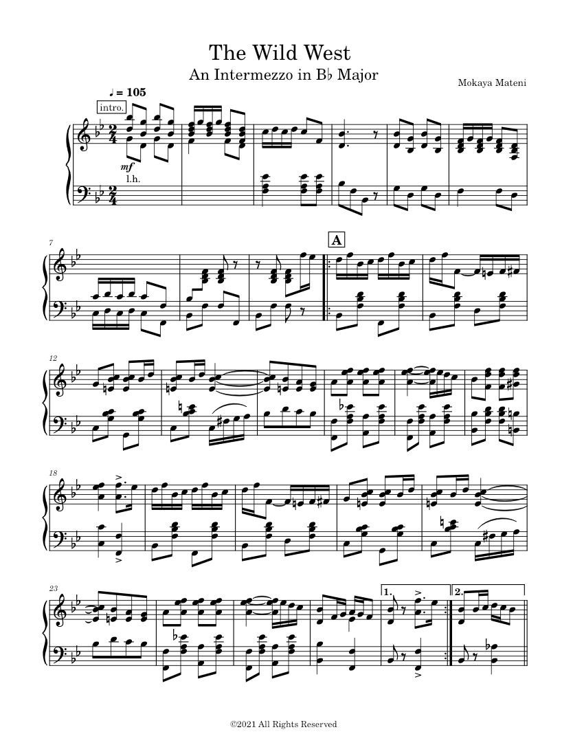 The Wild West - Mokaya Mateni Sheet Music for Piano (Solo) | MuseScore.com