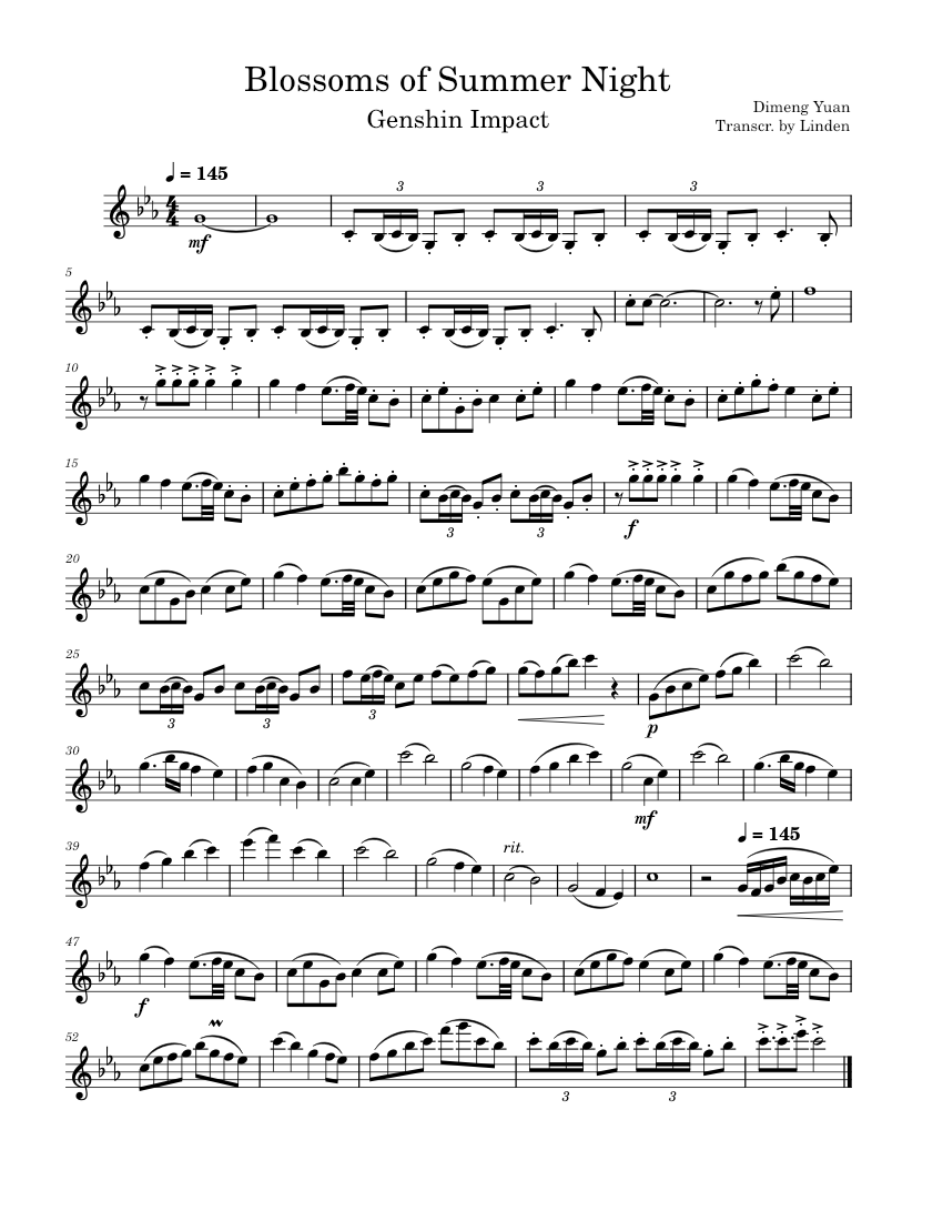 Blossoms of Summer Night – Dimeng Yuan from Genshin Impact Sheet Music ...
