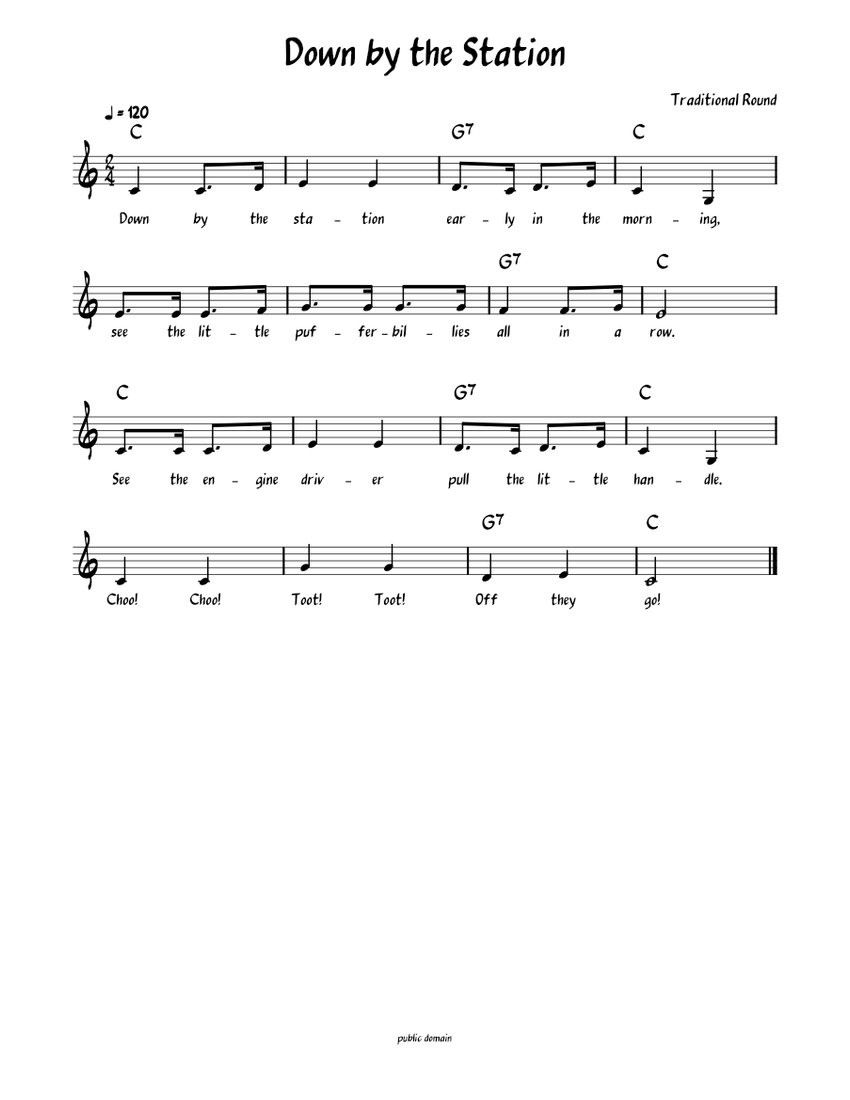 Down by the Station (Lead sheet with lyrics ) - piano tutorial