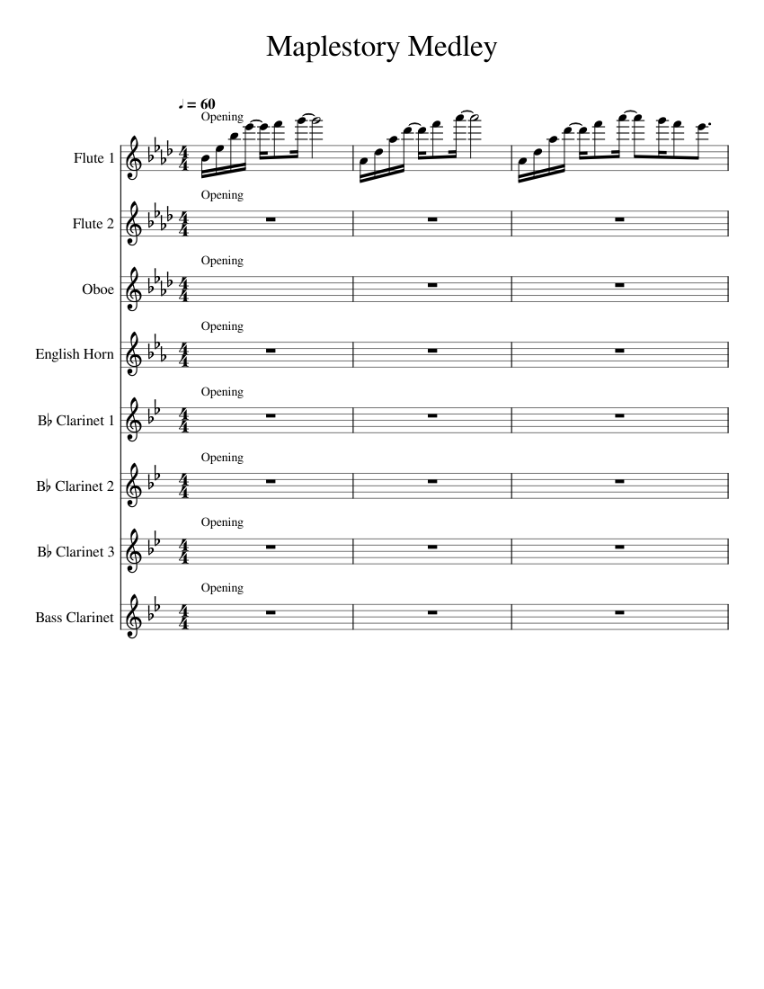 Maplestory Medley Sheet Music for Flute, Oboe, Clarinet in b-flat ...