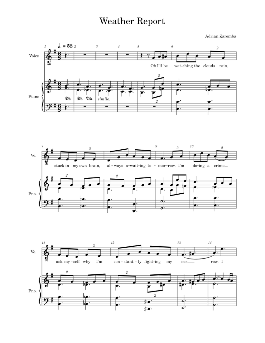 Weather Report Sheet music for Piano, Vocals (Piano-Voice) | Musescore.com
