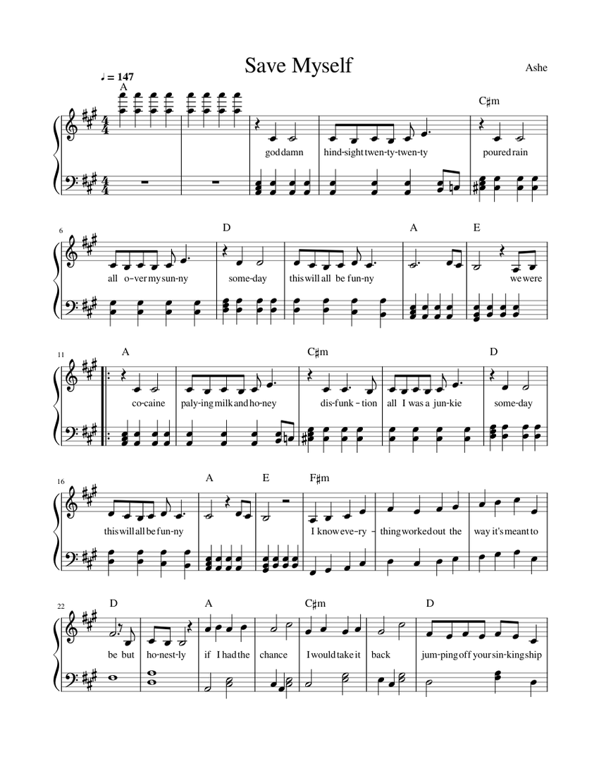 Ashe - Save Myself Sheet music for Piano (Solo) | Musescore.com