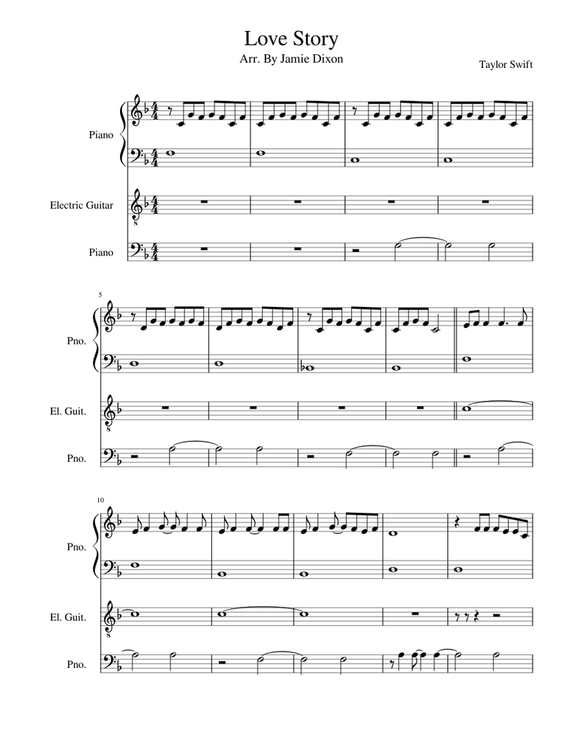 Love Story - Taylor Swift Sheet Music for Piano, Guitar (Mixed Trio ...