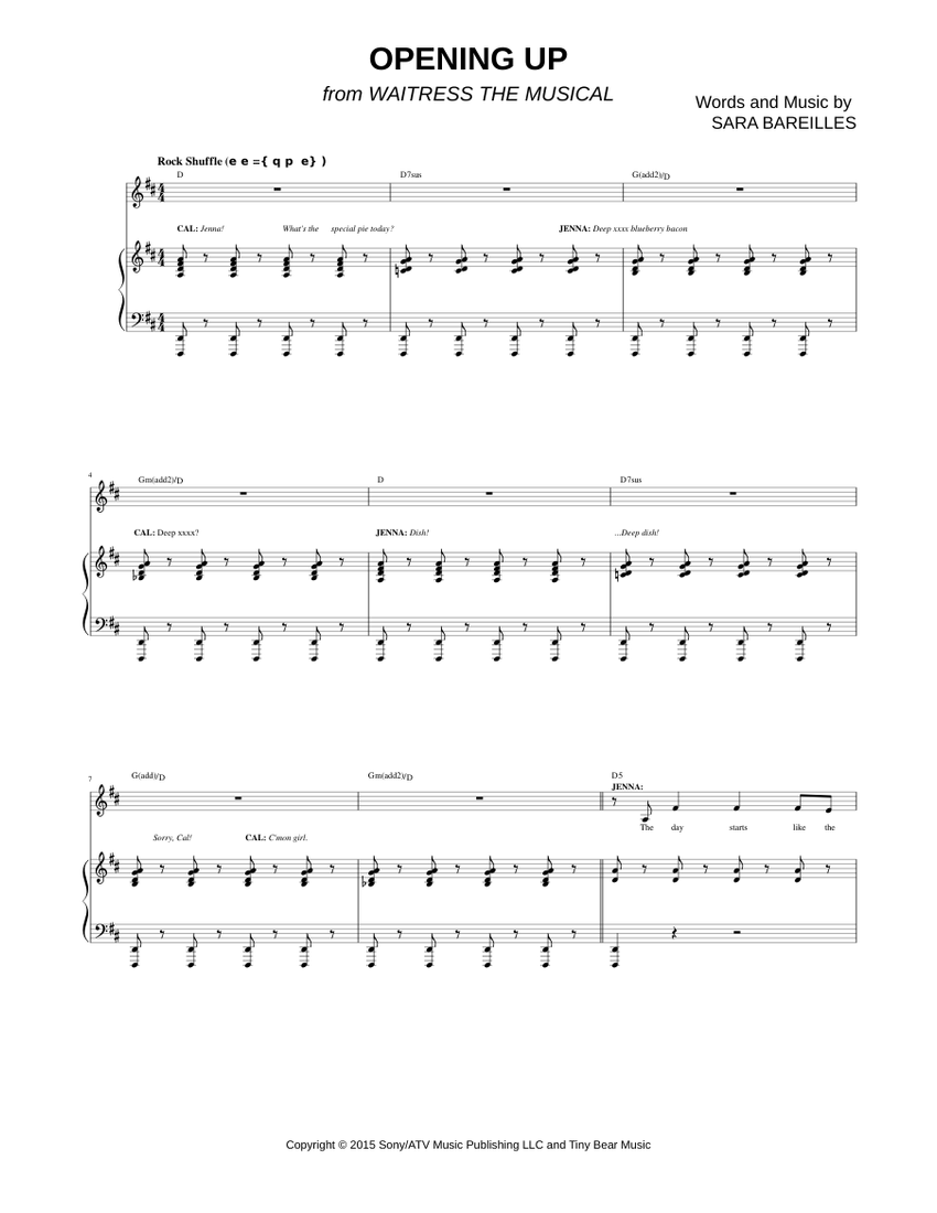 Opening Up - Waitress the Musical Sheet Music with Chords for Piano ...