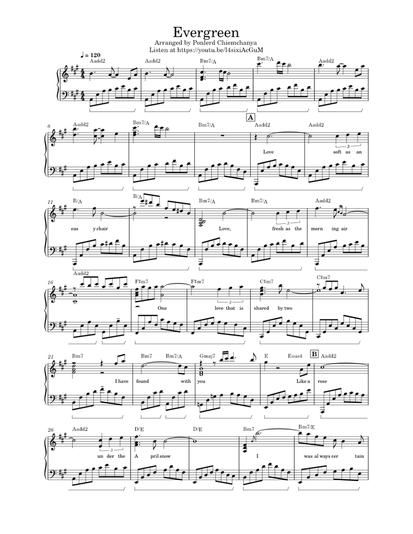 Evergreen – Barbra Streisand Sheet Music with Chords for Piano (Solo ...