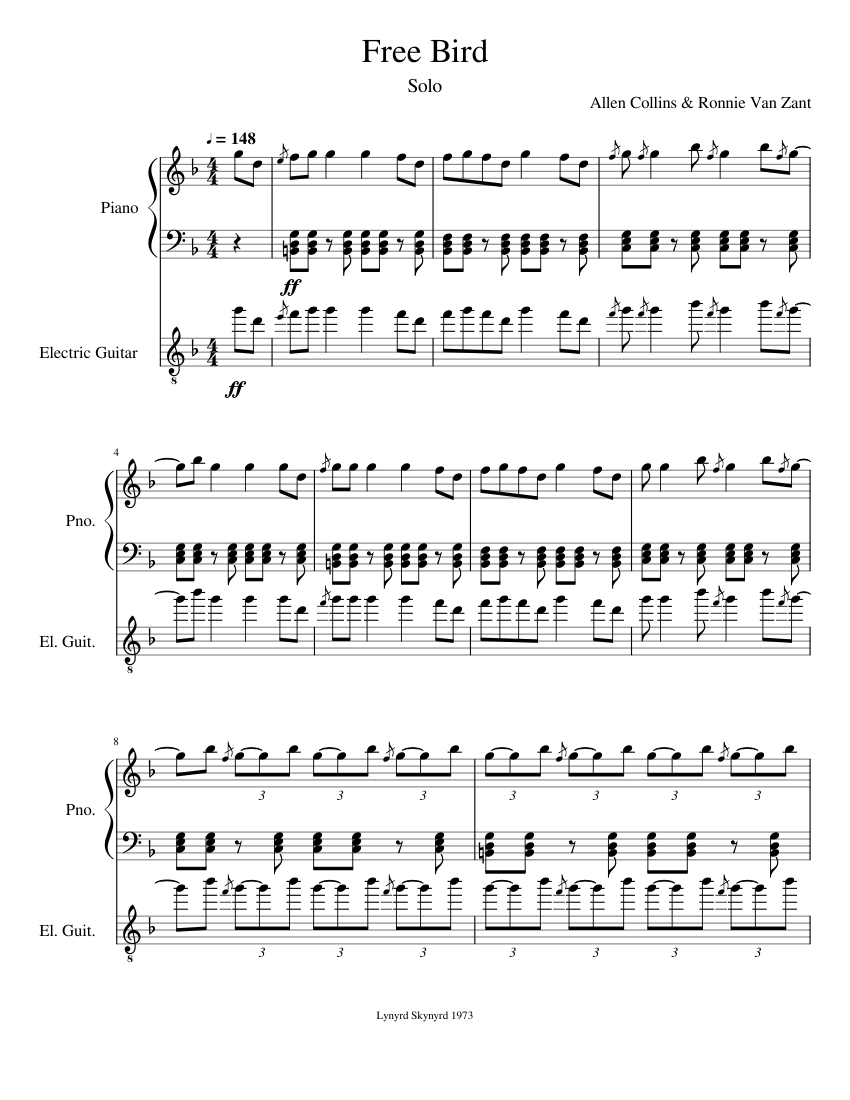 Free Bird Sheet music for Piano, Guitar (Mixed Duet) | Musescore.com