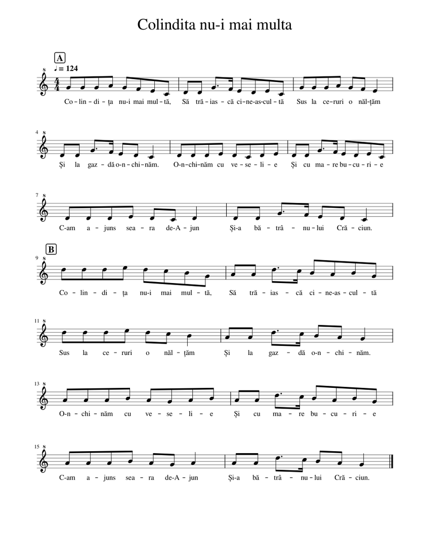 Colindita nu-i mai multa fluier Sheet Music for Recorder (Solo ...