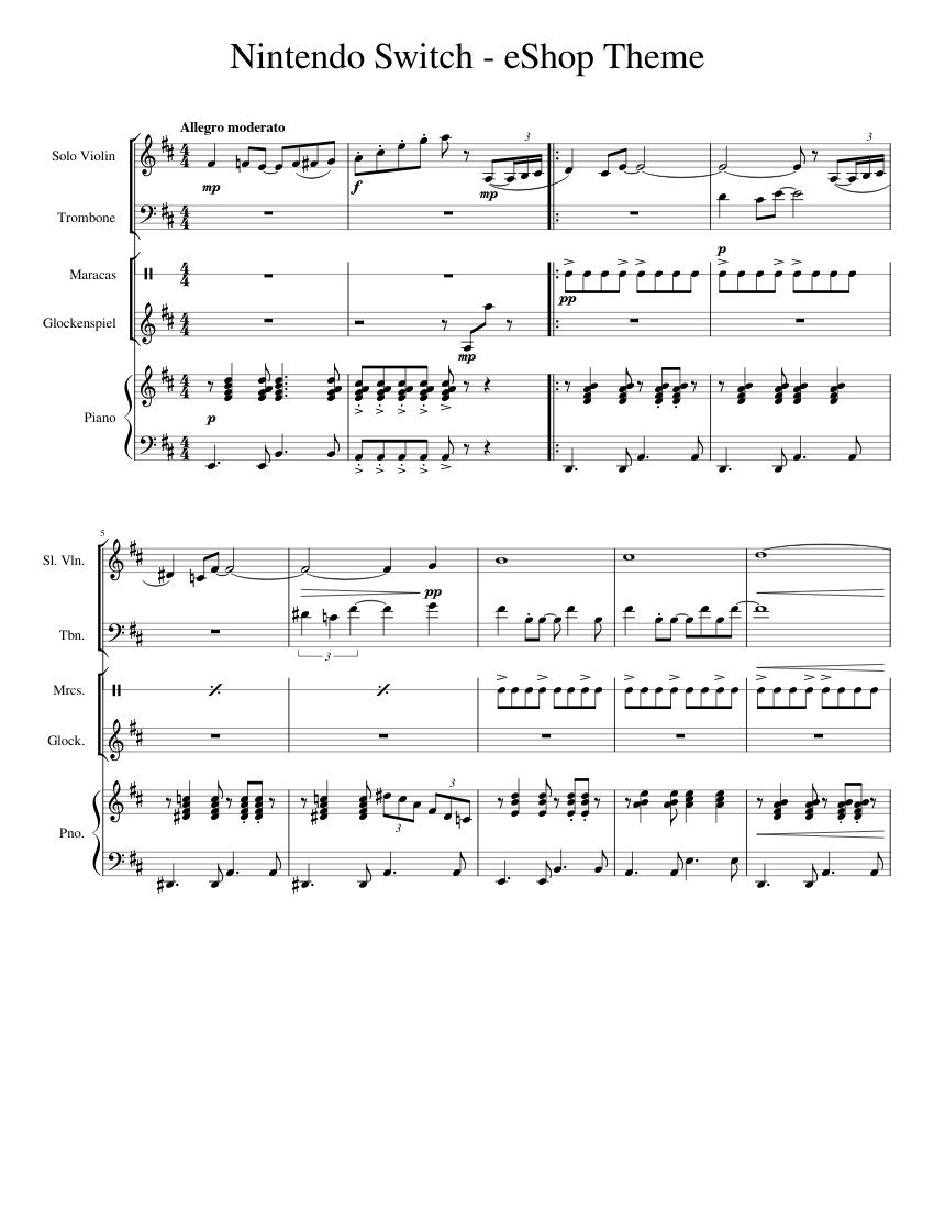 Nintendo Switch eShop Theme Sheet Music for Piano, Trombone ...
