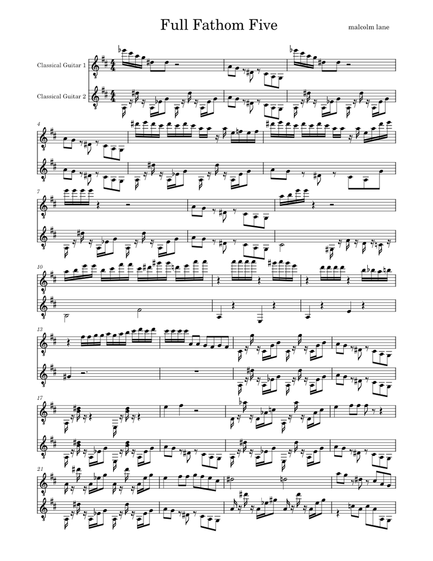 Full Fathom Five Sheet music for Guitar (Mixed Duet) | Musescore.com