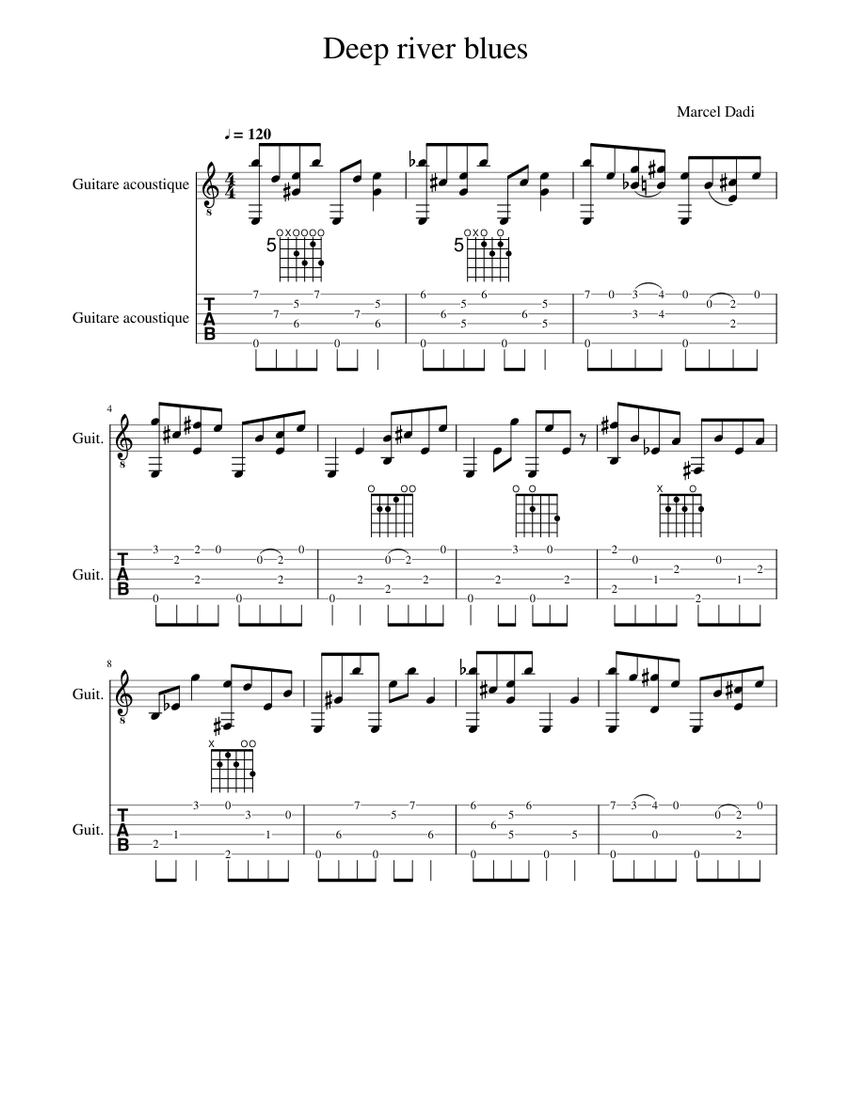 Deep River Blues Sheet Music and Tab for Guitar (Solo) | MuseScore.com