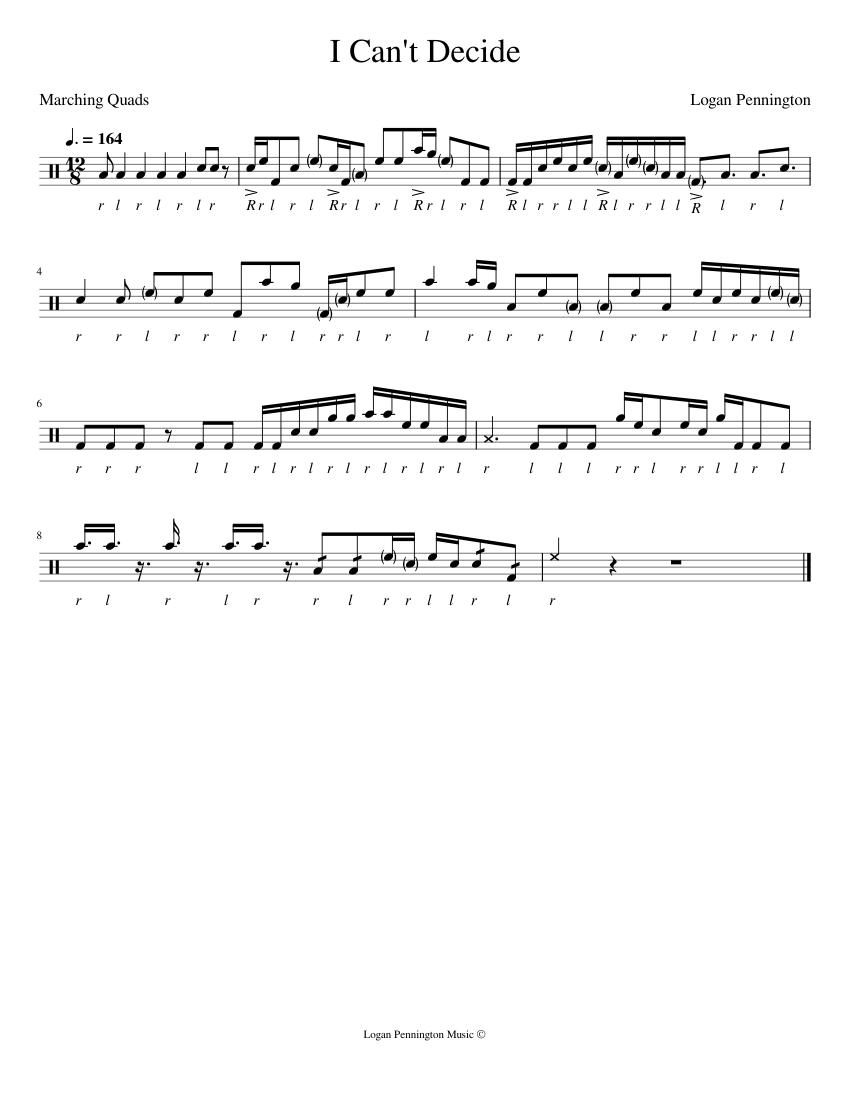I Can't Decide Sheet music for Tenor drum (Solo) | Musescore.com