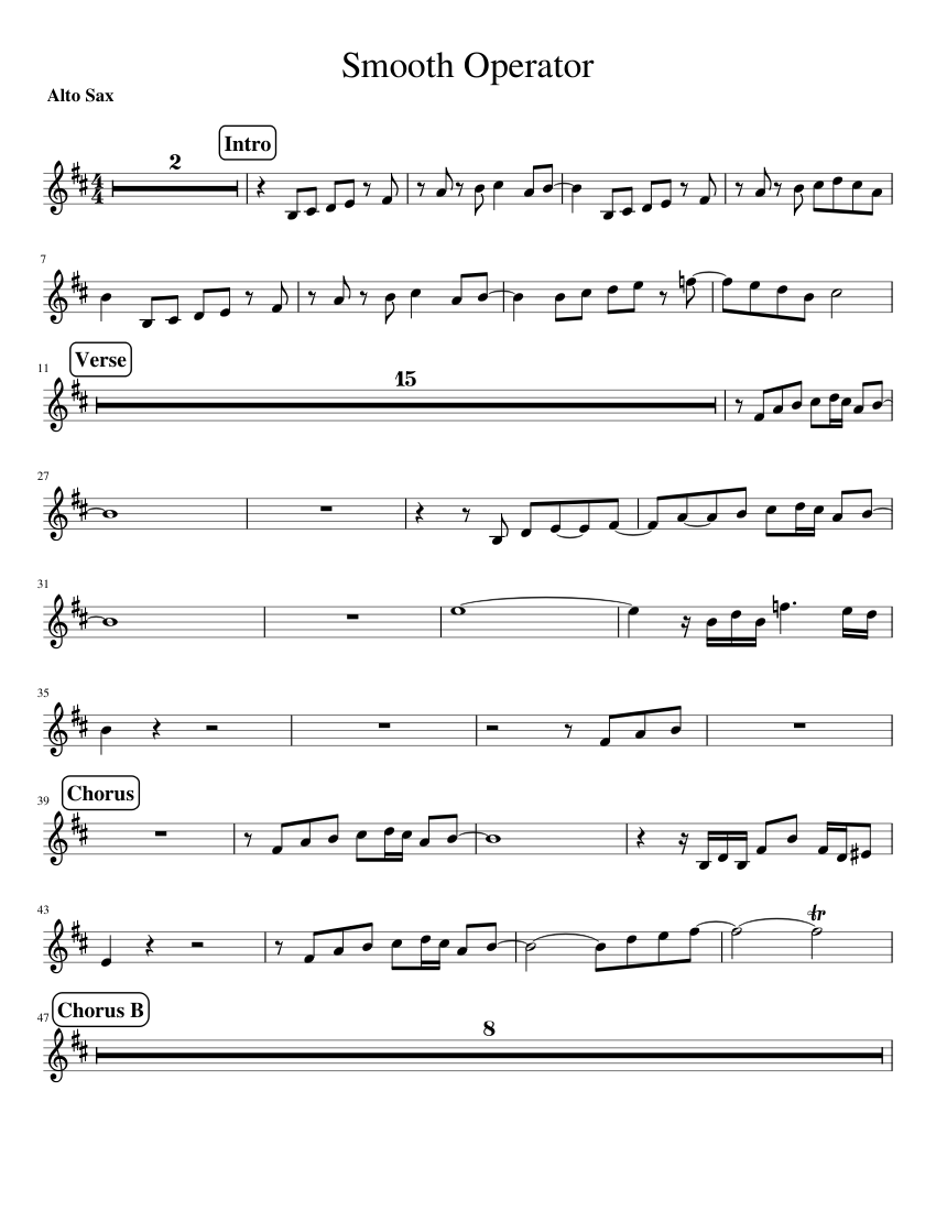 Smooth Operator Sheet Music for Saxophone alto (Solo) | MuseScore.com