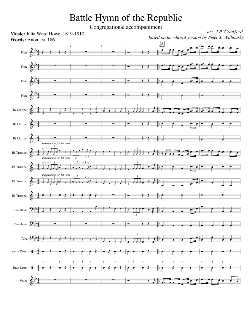 Battle Hymn of the Republic With Beginner Parts Sheet Music for ...
