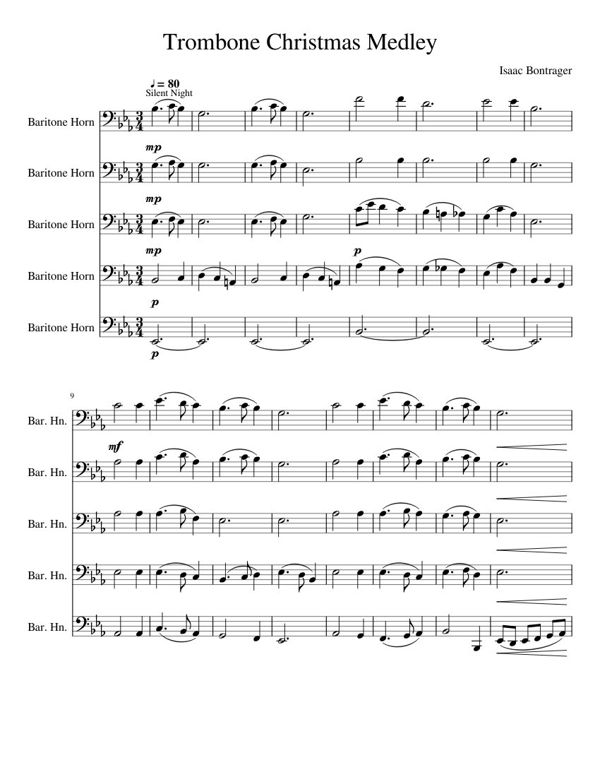 Trombone Christmas Medley Sheet music for Baritone horn (Mixed Quintet ...
