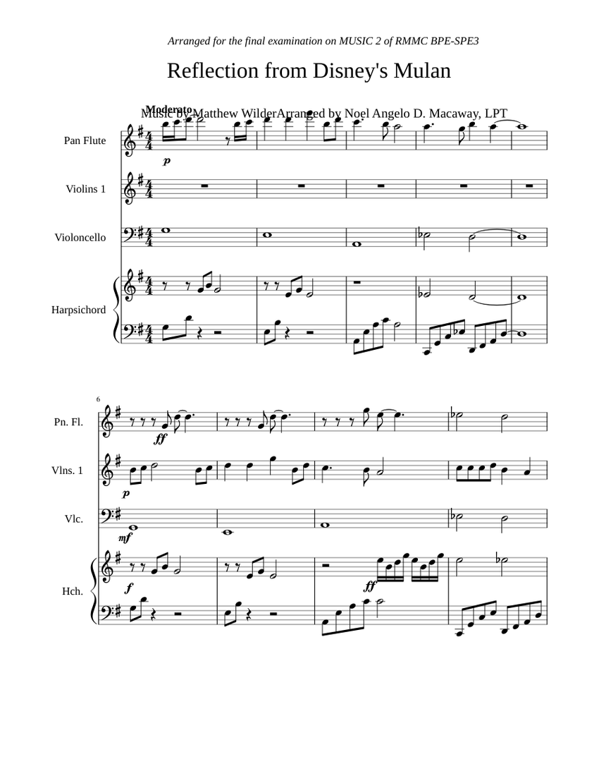 Reflection from Disney s Mulan Sheet Music for Harpsichord (Solo ...