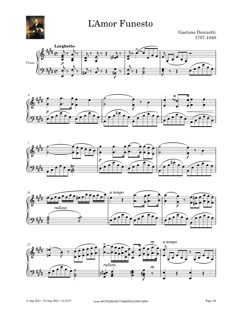 L'amor funesto – Gaetano Donizetti Sheet music for Piano, Vocals (Piano ...