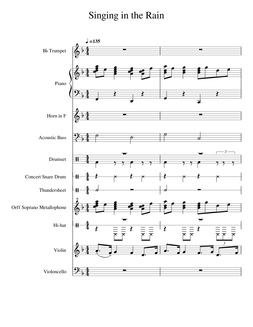 Singing in the Rain Sheet Music for Piano, Trumpet in b-flat, French ...