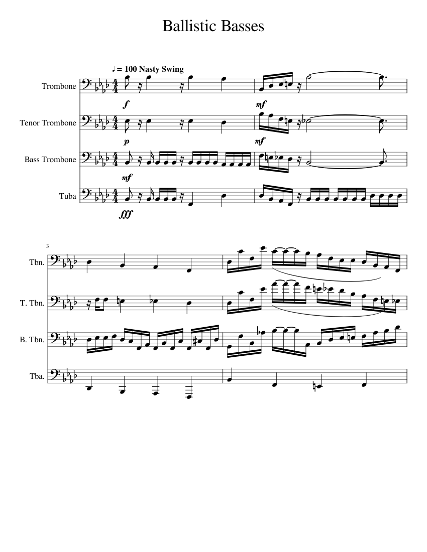 Ballistic Basses Low Brass Quartet Sheet music for Trombone, Tuba ...