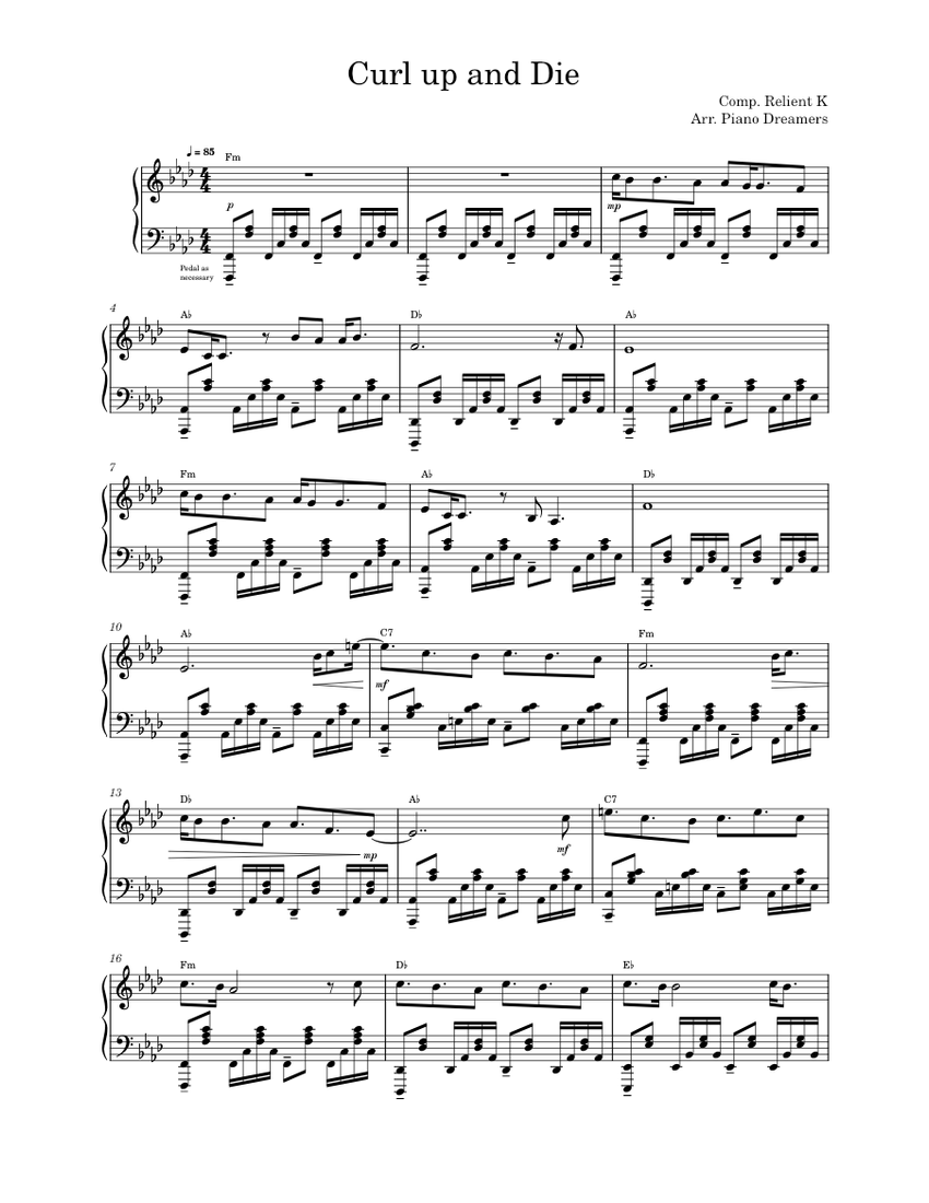 Curl up and Die – Relient K Sheet Music for Piano (Solo) | MuseScore.com