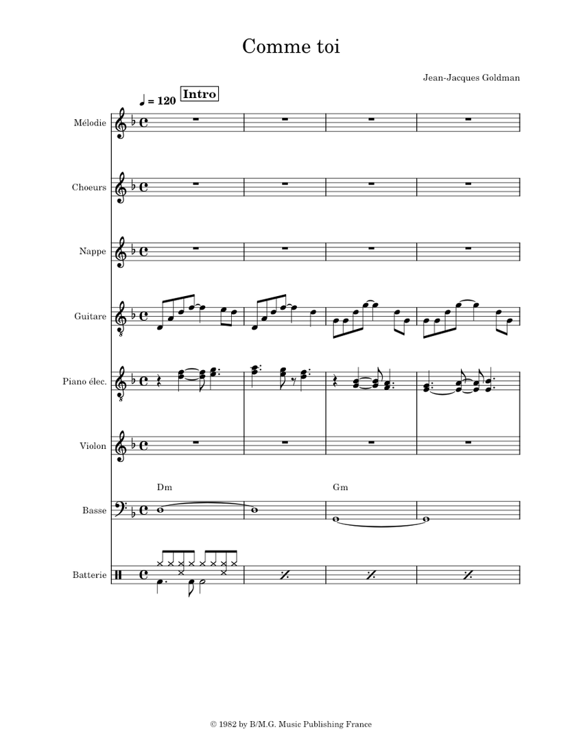 Comme toi – Jean-Jacques Goldman Sheet Music with Chords for Piano ...