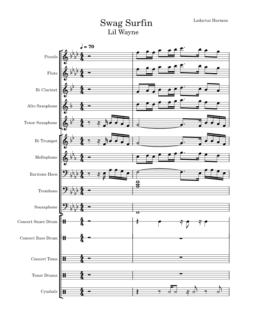 Swag Surfin Sheet Music for Trombone, Mellophone, Flute piccolo, Flute & more instruments (Mixed ...