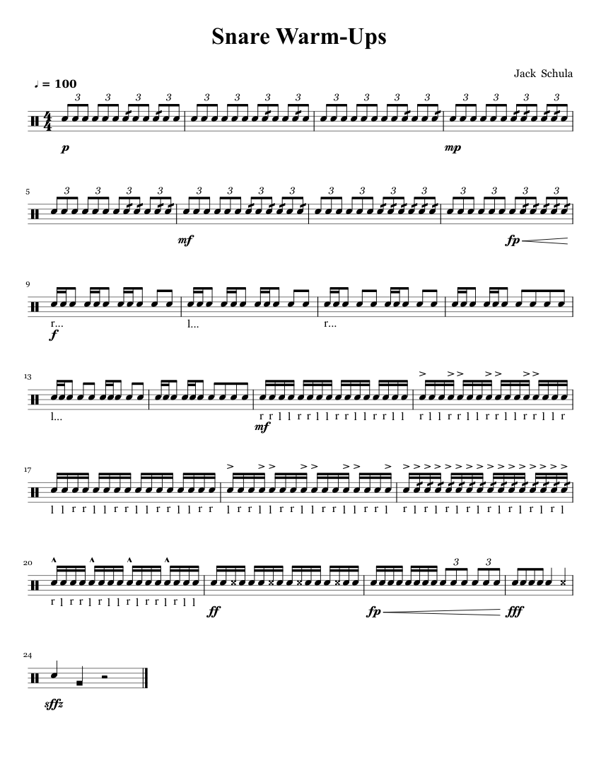 Snare Warm-Ups Sheet Music for Snare drum (Solo) | MuseScore.com