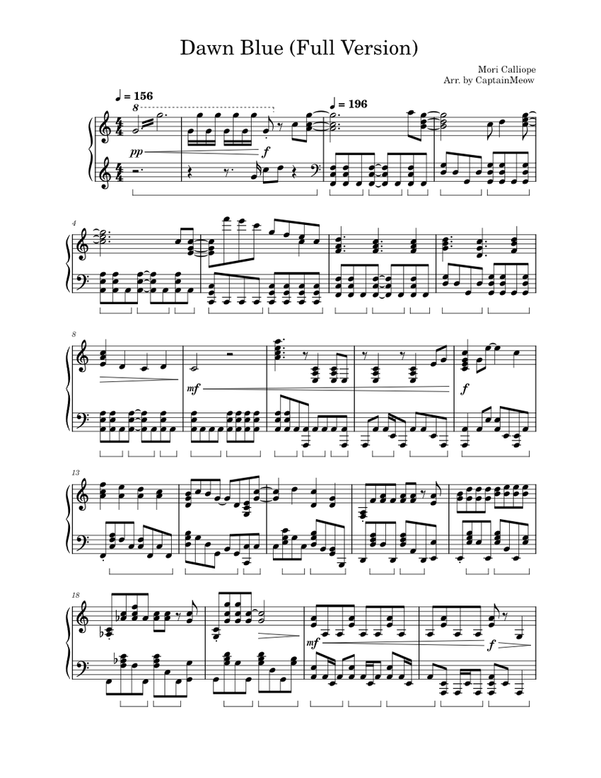 Dawn Blue – Mori Calliope Sheet music for Piano (Solo) | Musescore.com