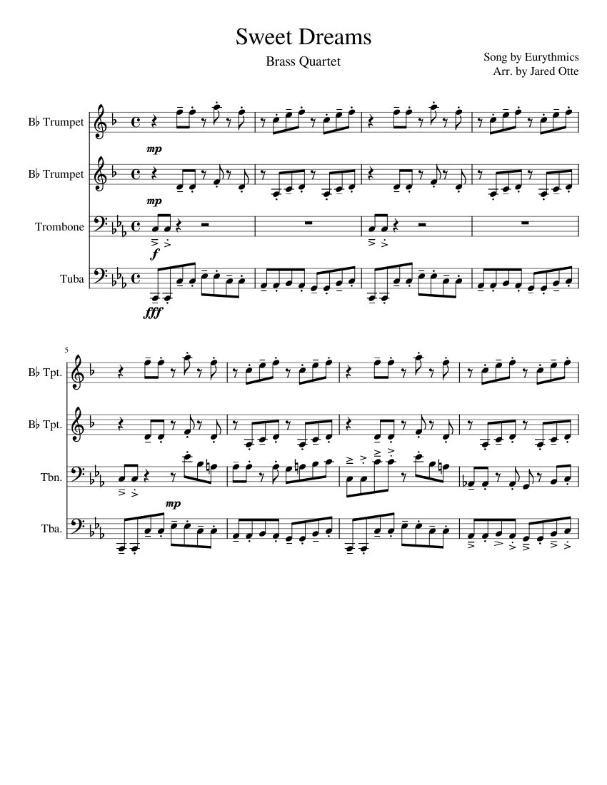 Sweet Dreams | Brass Quartet Sheet Music for Trombone, Tuba, Trumpet in ...