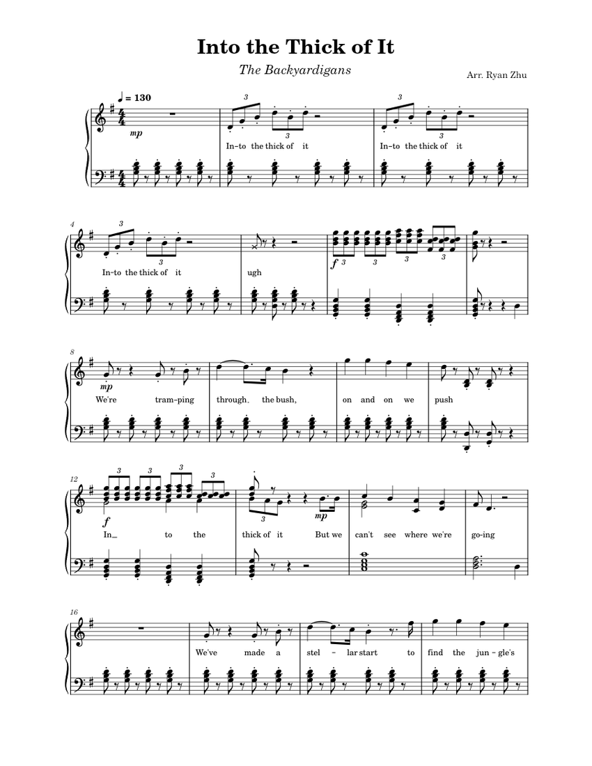 Into The Thick Of It | The Backyardigans | Piano Arrangement Sheet ...