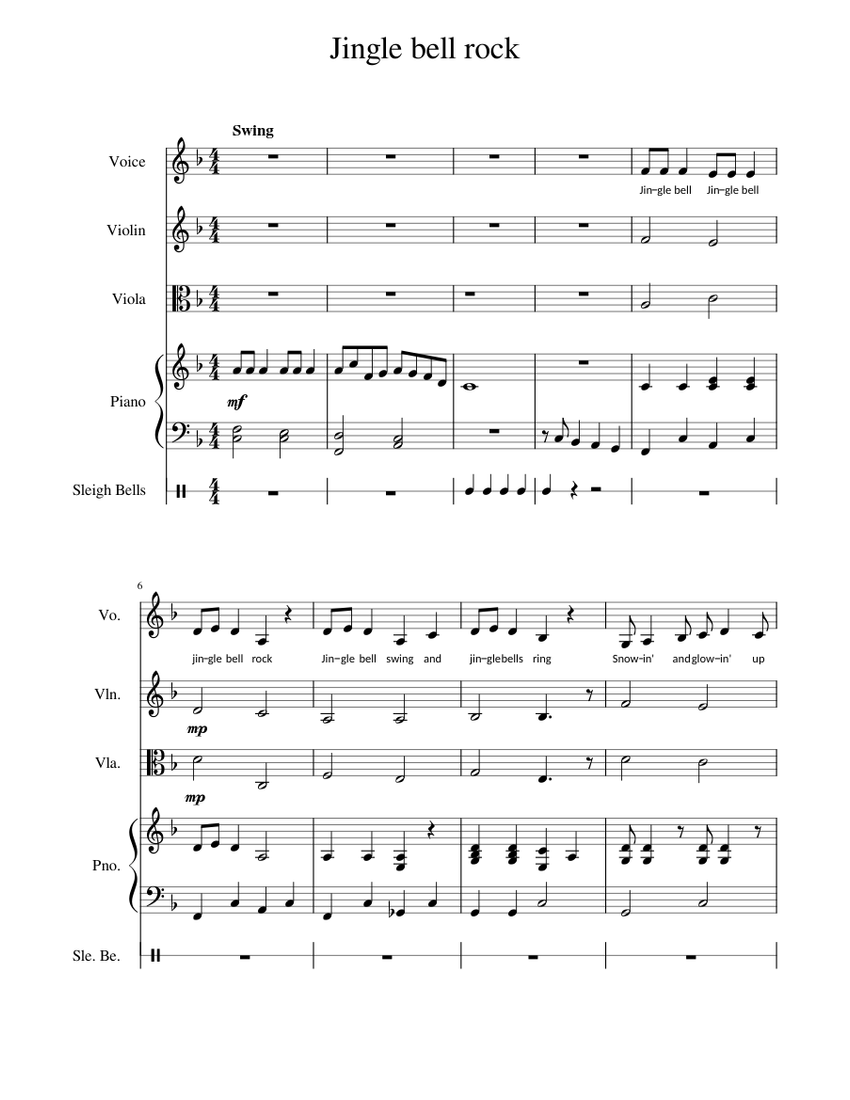 Jingle bell rock – Brenda Lee F major Sheet music for Piano, Vocals ...