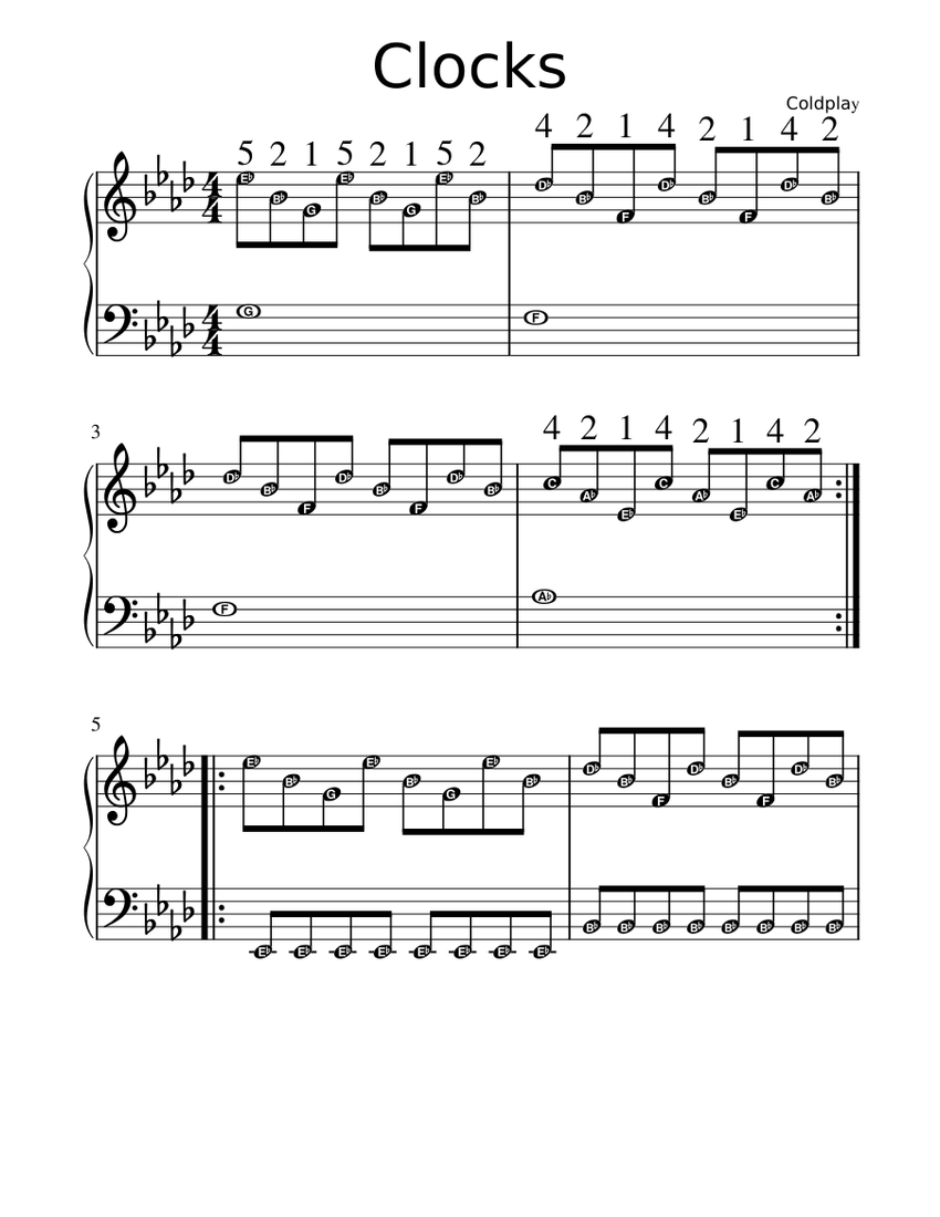 Clocks Easy Sheet Music for Piano (Piano-Voice) | MuseScore.com