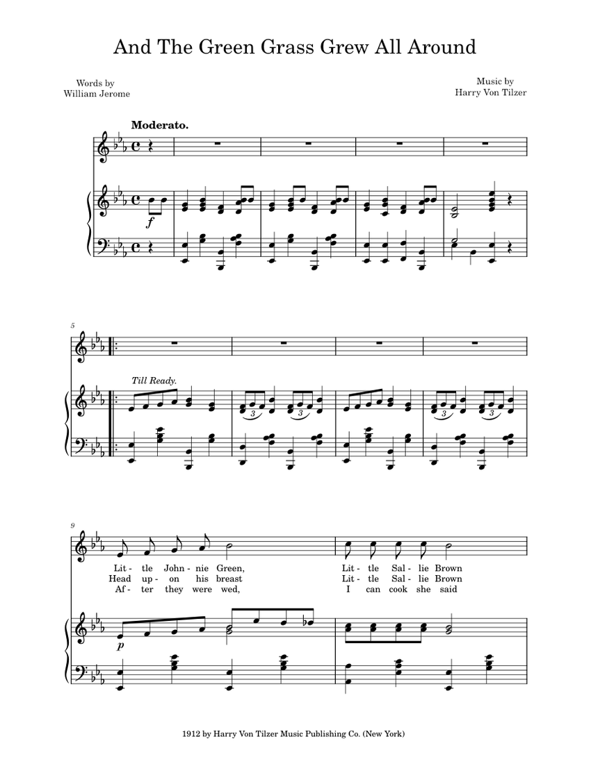 And The Green Grass Grew All Around – Harry Von Tilzer Sheet Music ...